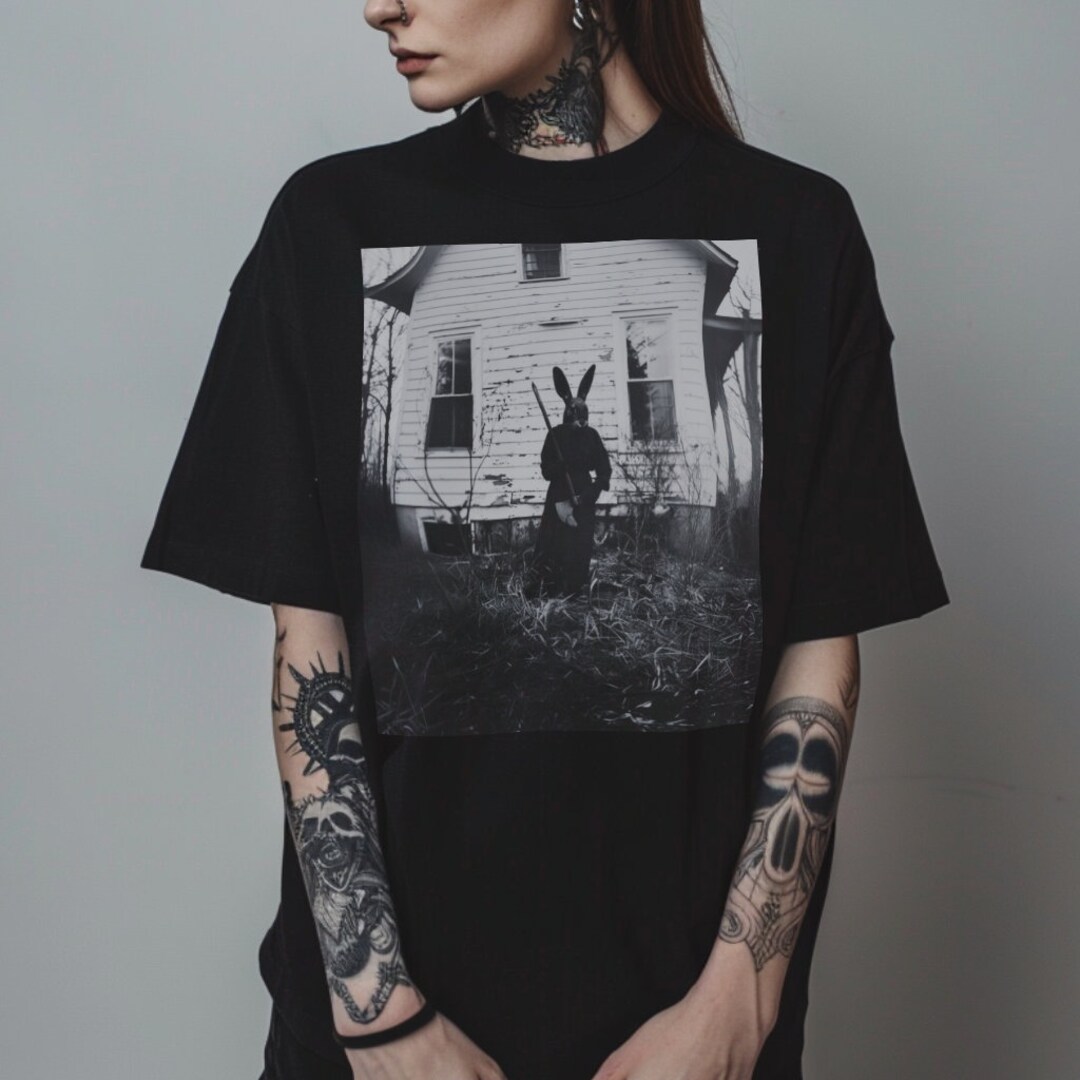 Creepy Oversized T Shirt Rabbit Mask Tshirt Horror Graphic Tee Dark ...