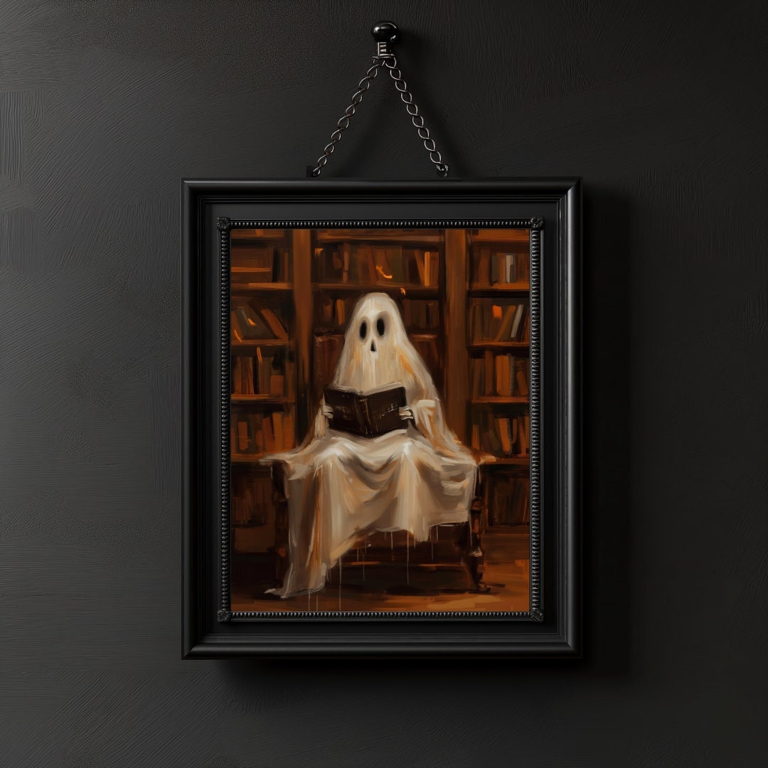 Ghost Reading in Library Oil Painting Digital Wall Art Gothic Home ...