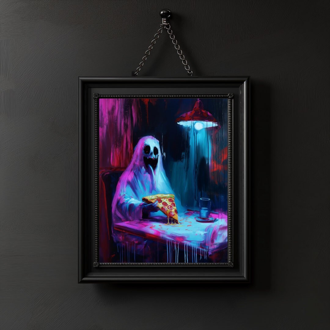 Ghost Eating Pizza at Diner Oil Painting Digital Wall Art Gothic Home ...