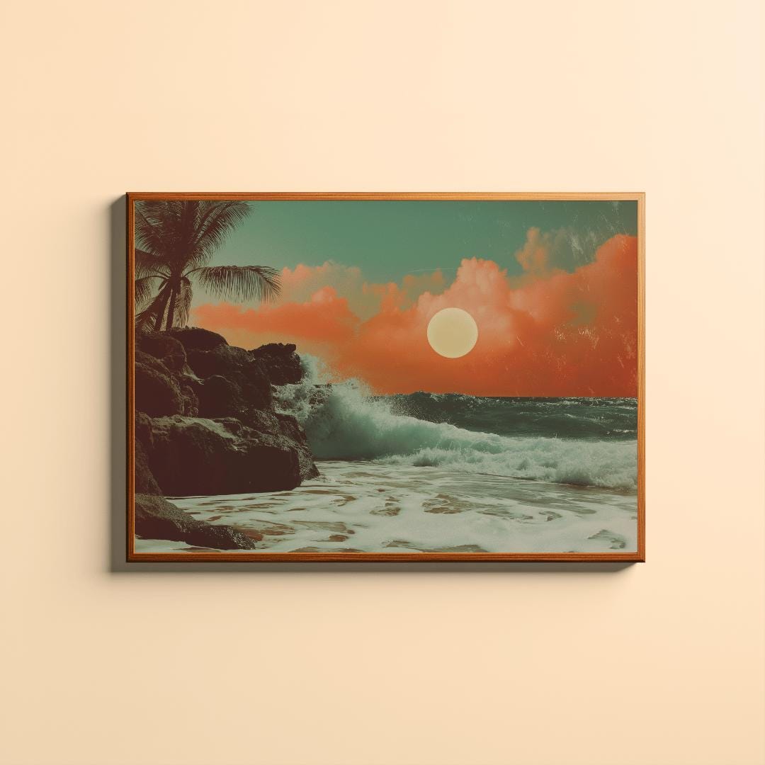 Digital Print Wall Art Retro Beach Sunset Poster Print Vintage Sunset ...