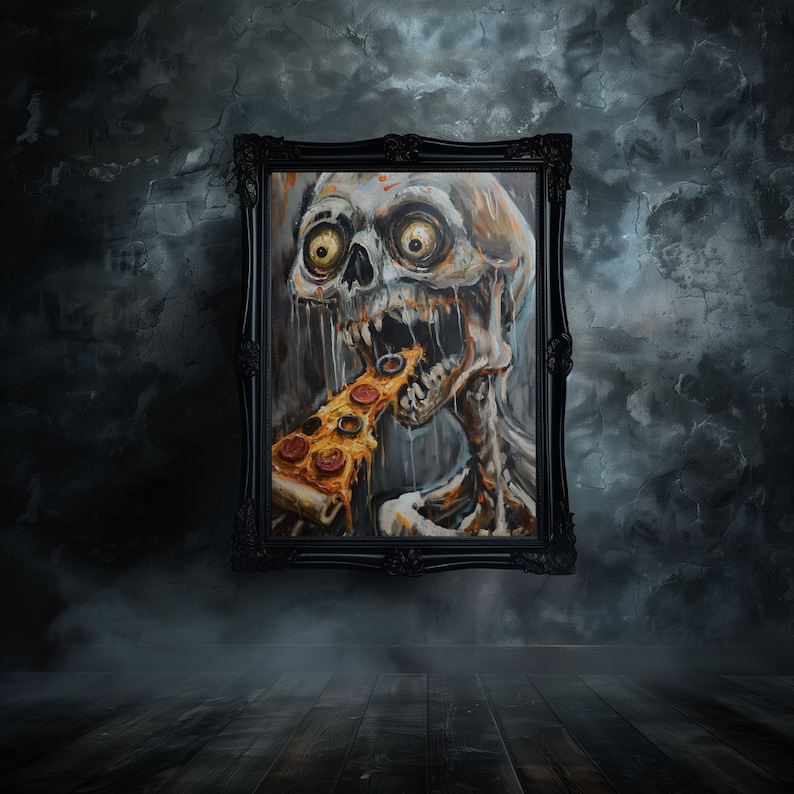 Skeleton Eating Pizza Art Print Digital Wall Art Printable Gothic Decor ...