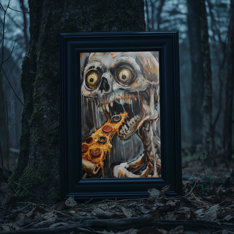 Skeleton Eating Pizza Art Print Digital Wall Art Printable Gothic Decor ...