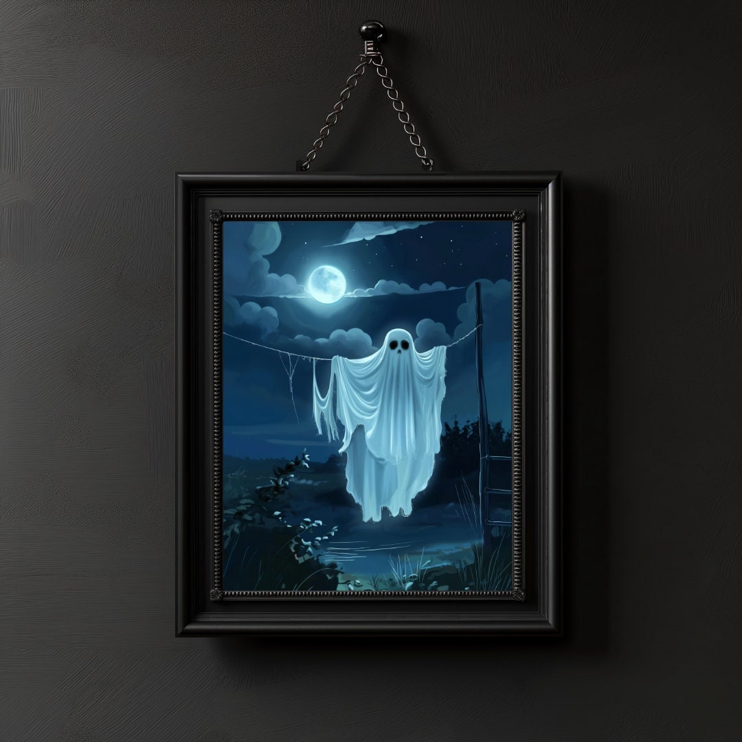 Cute Clothesline Ghost Digital Wall Art Print Laundry Room Decor Gothic ...
