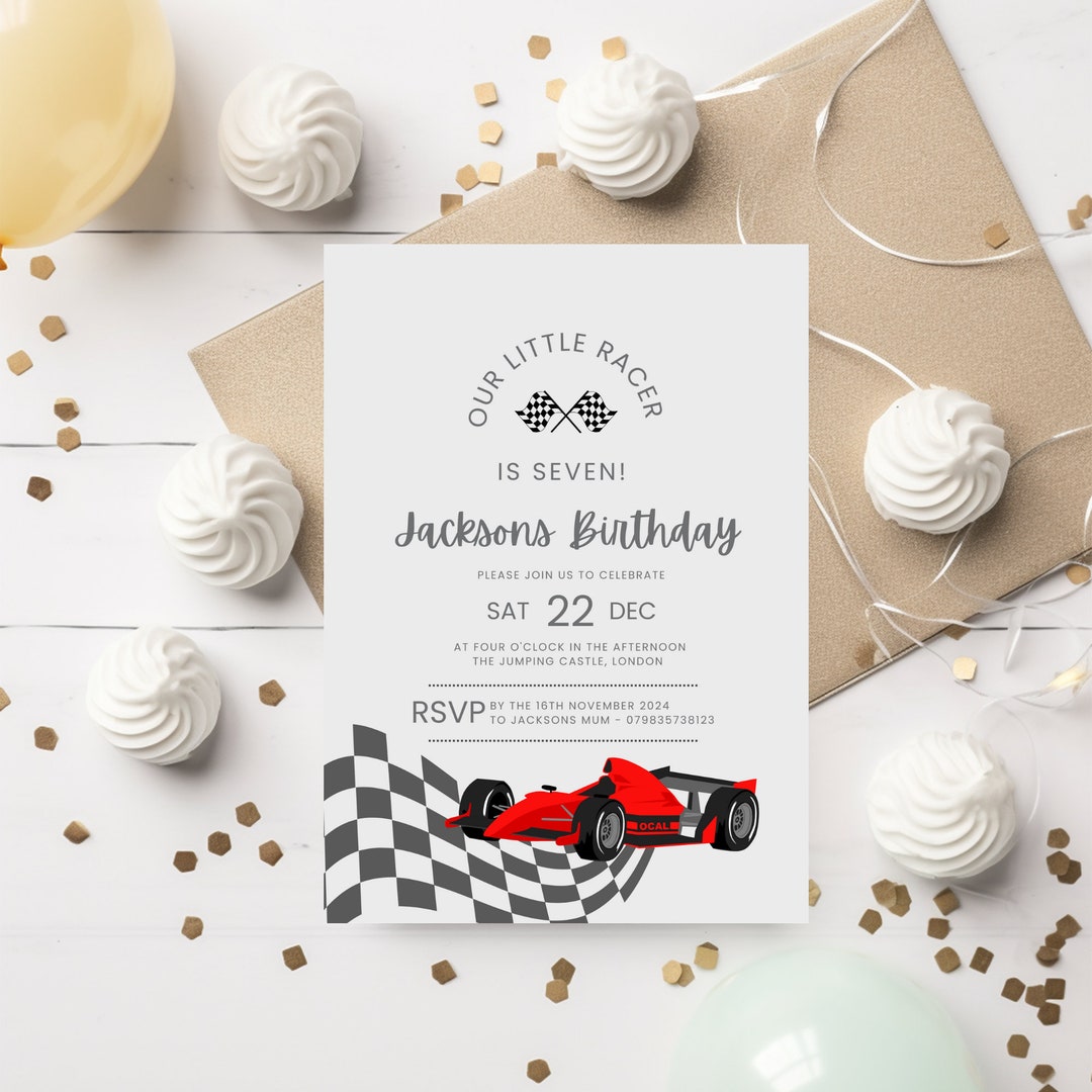 Race Car 7th Birthday Invitation: Red Racecar, Editable Canva Template ...