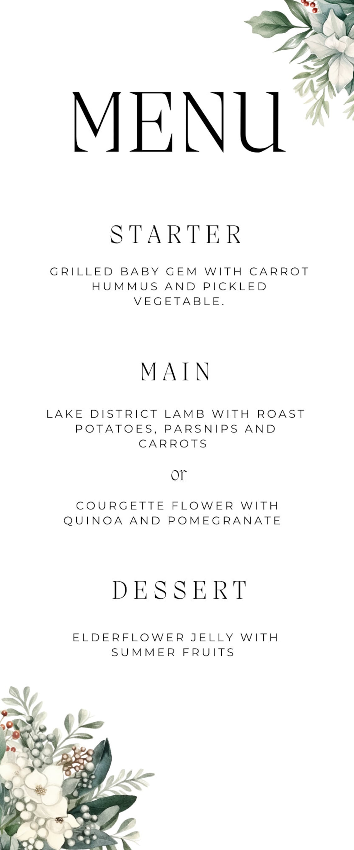 Christmas Floral Wedding Menu Template Winter Wedding Menu - Etsy