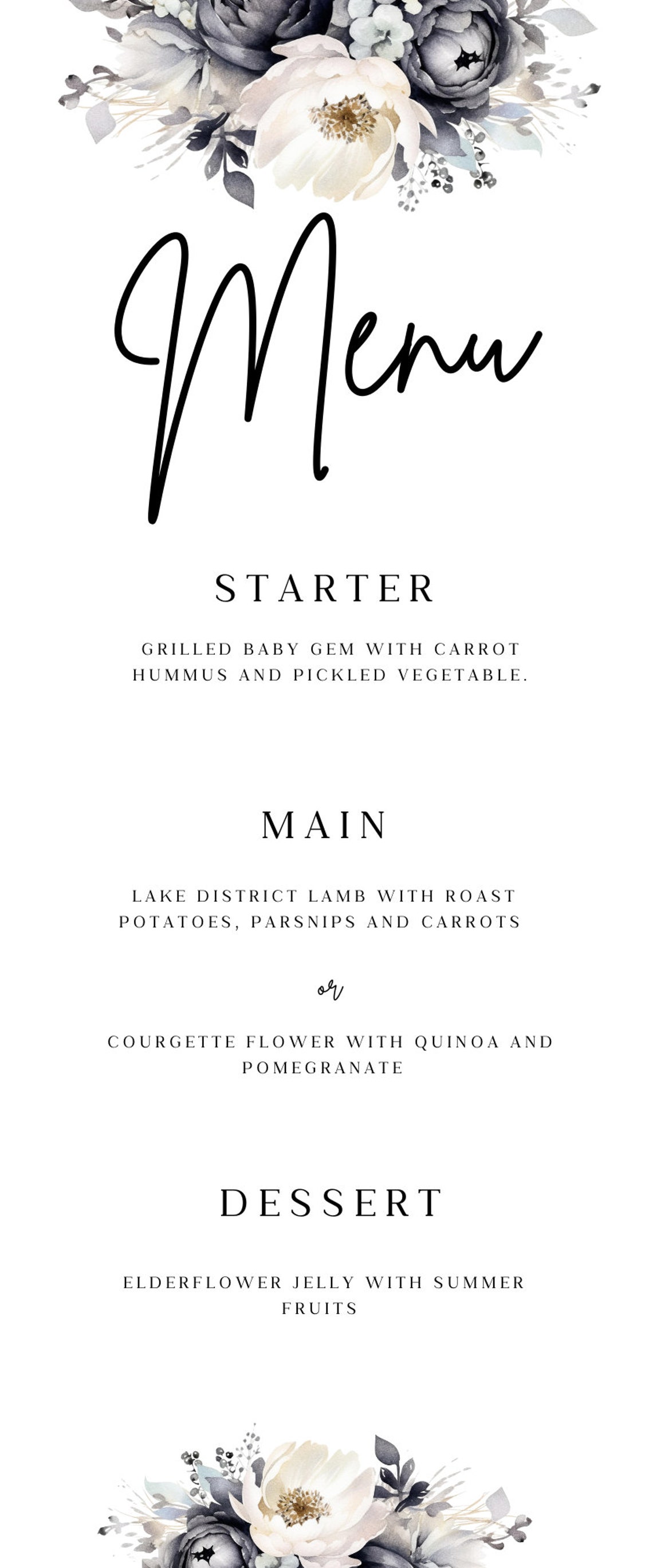 Floral Wedding Menu Template Flower Menu Card Instant Digital Download ...