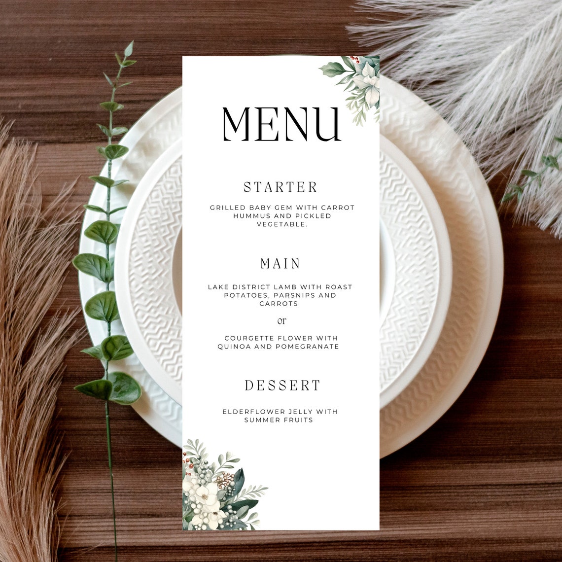Christmas Floral Wedding Menu Template Winter Wedding Menu - Etsy
