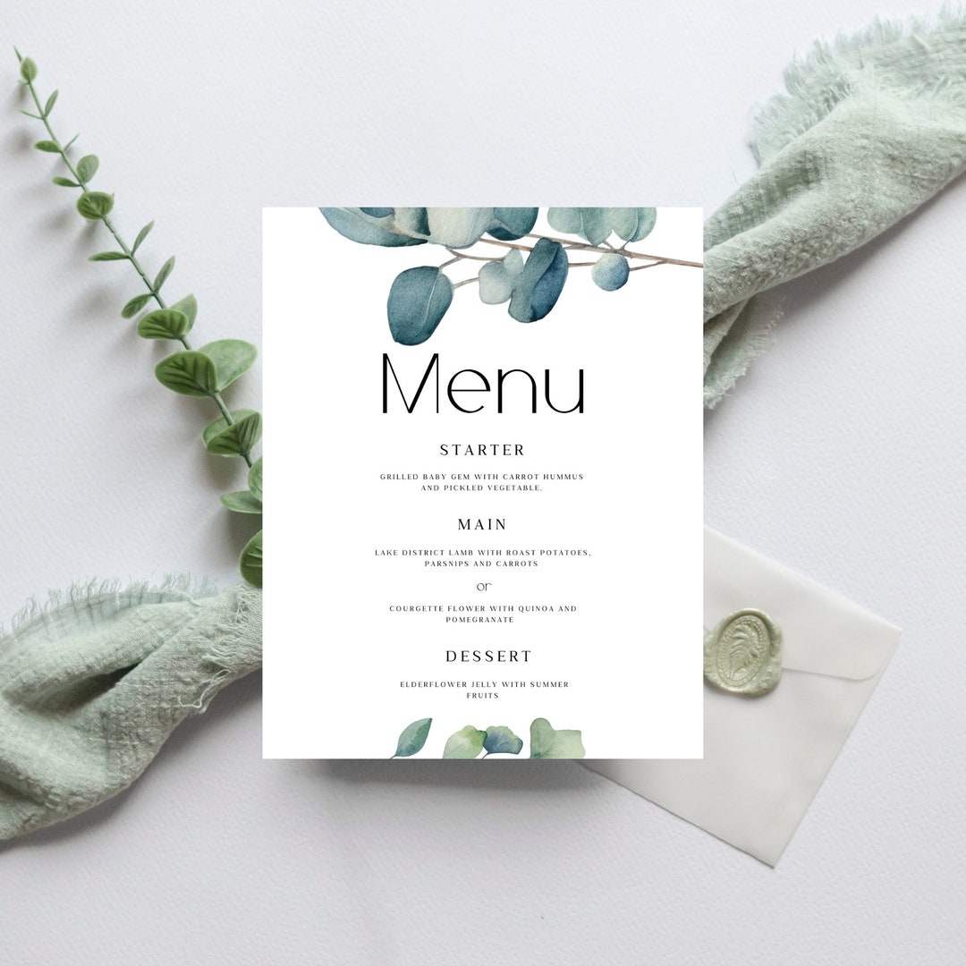 Minimalist Dinner Menu Template, Wedding Food Menu Sign Printable, Boho ...