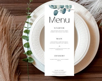 Greenery Wedding Drinks Menu Template, 8x10 Minimalist Leaf Bar Menu ...