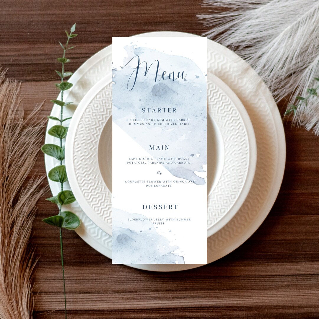Blue Wedding Menu Template Blue Menu Card Instant Digital Download ...