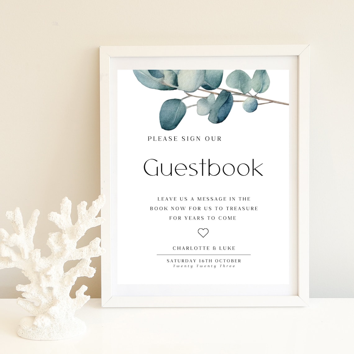 Minimalist Printable Guest Book Sign Template Green Leaf Guestbook Sign ...
