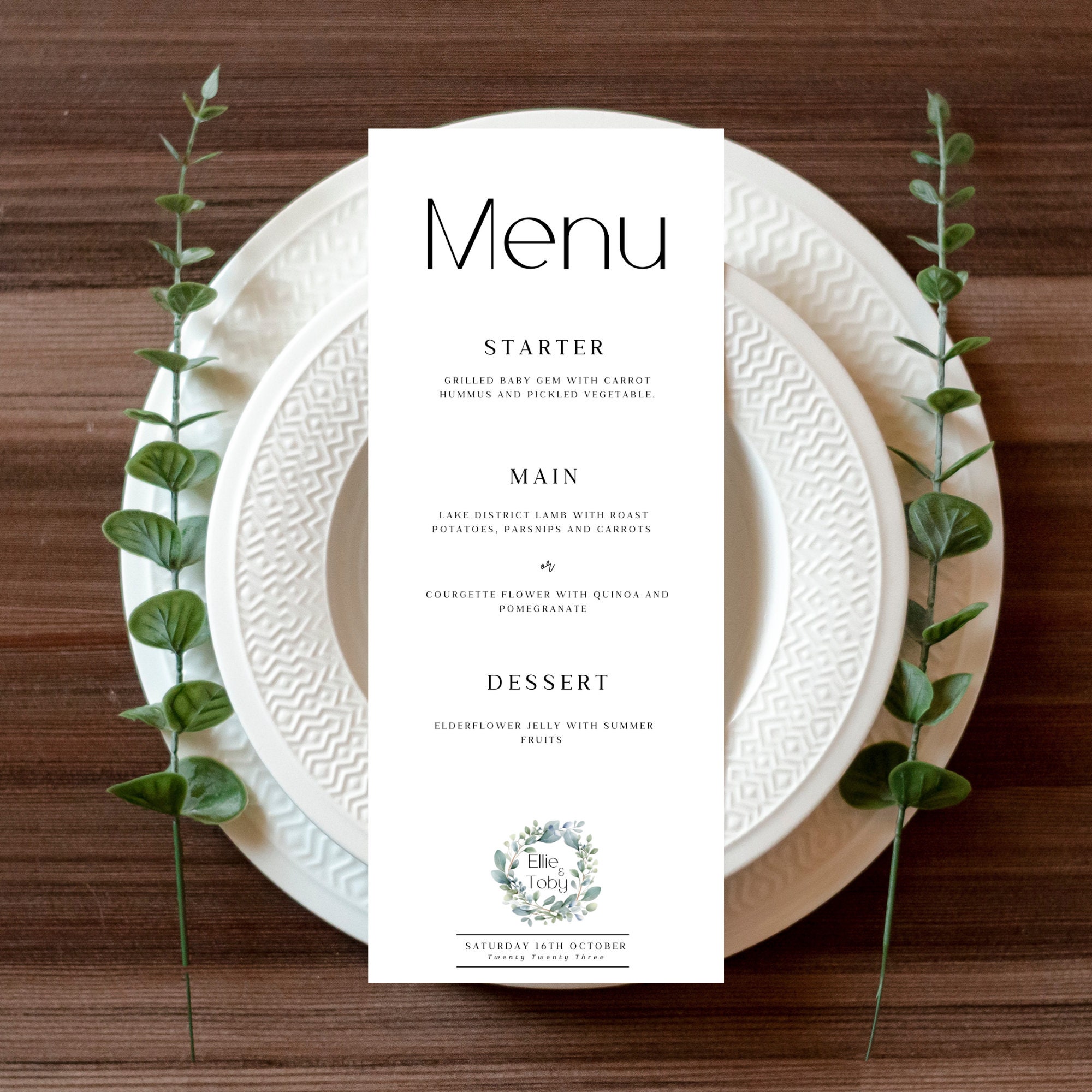 Greenery Wedding Menu Template Leaf Menu Card Instant Digital Download ...