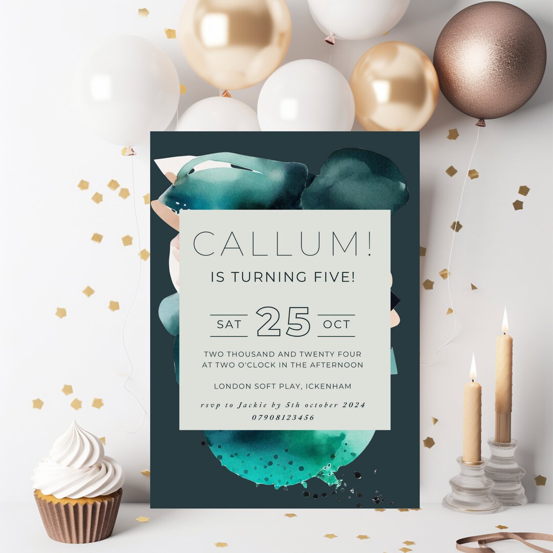 Abstract Art Birthday Invitation Template: Green Minimalist Design ...