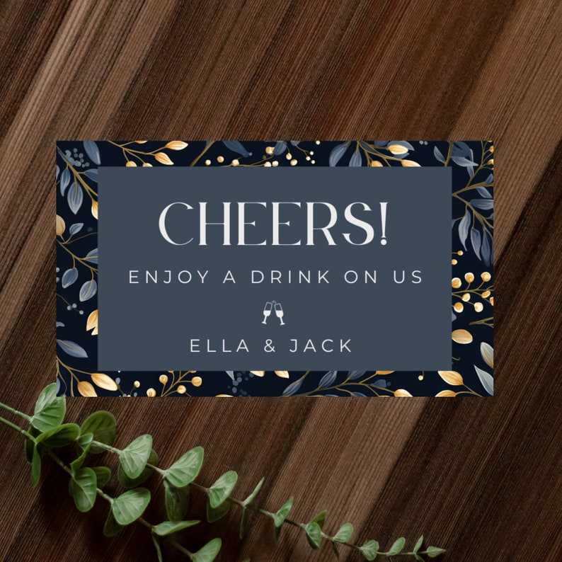 Floral Drinks Token Template, Blue Bar Voucher Instant Digital Download ...