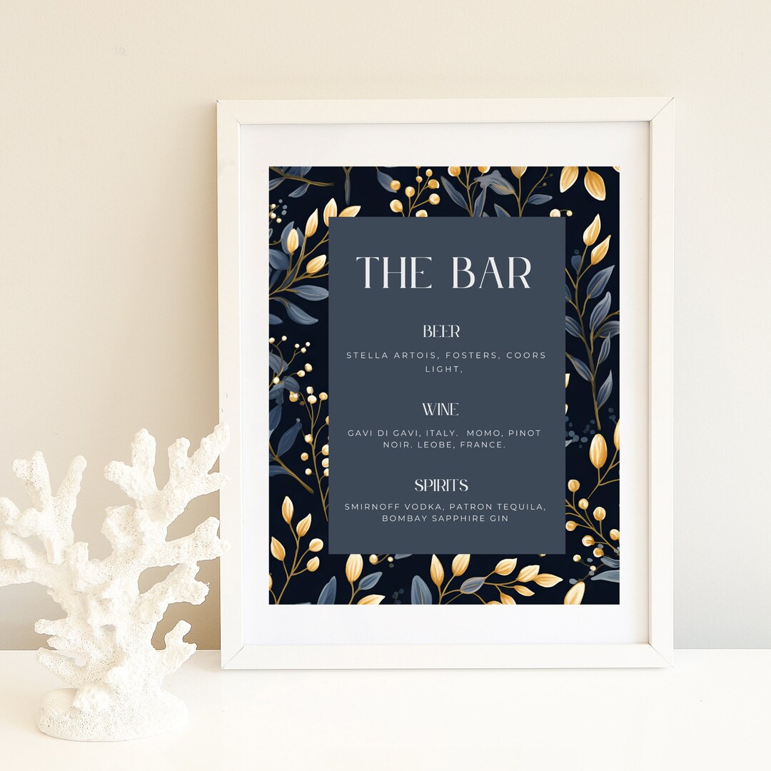 Blue Wedding Drinks Menu Template, 5x7’ Christmas Bar Menu Instant ...