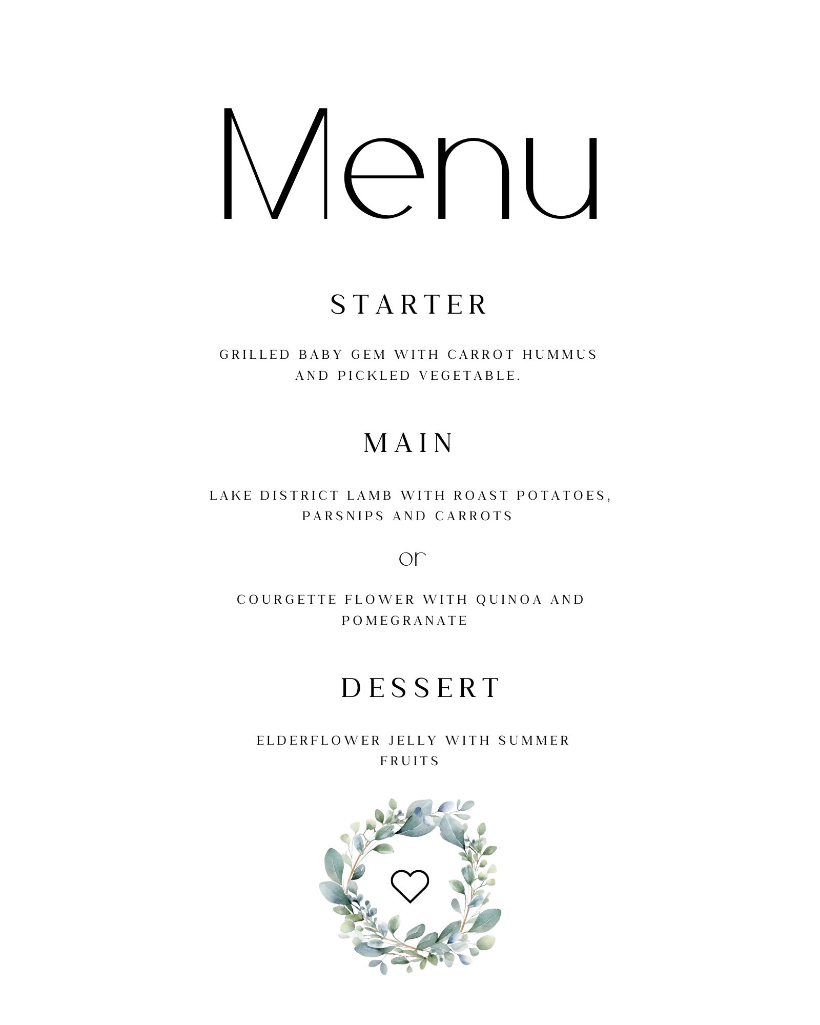 Minimalist Dinner Menu Template, Wedding Food Menu Sign Printable, Boho ...