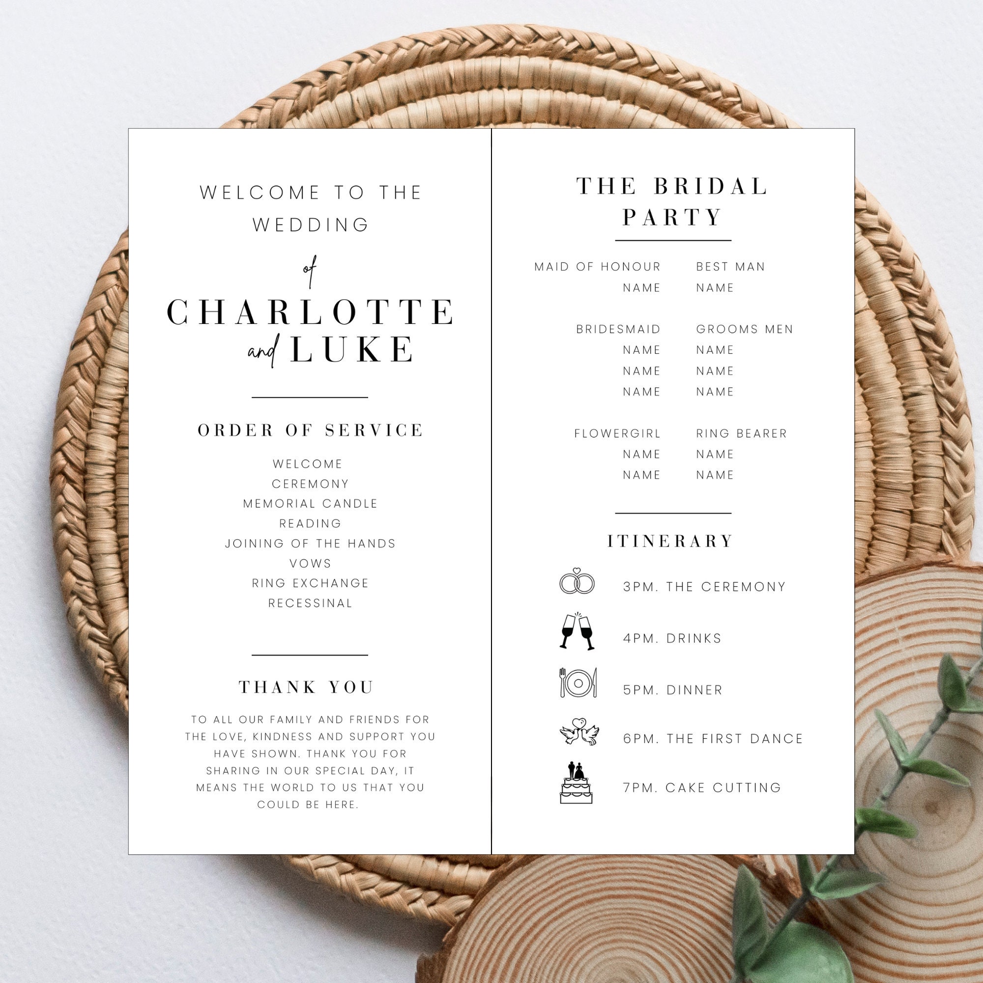 Minimalist 4x8’ Wedding Program Template Modern Thin Wedding Programme ...