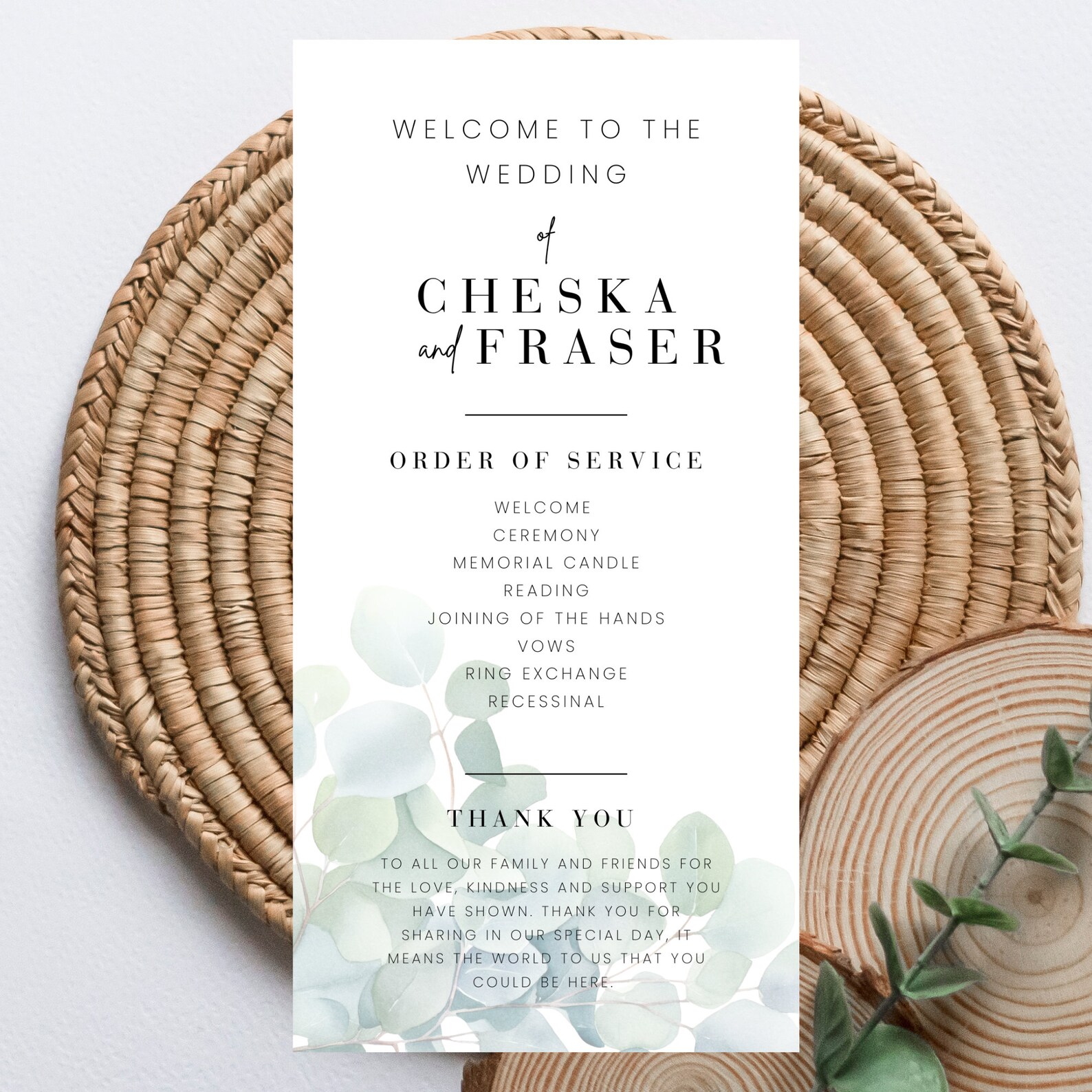 Minimalist Green 4x8’ Wedding Program Template Modern Thin Programme ...