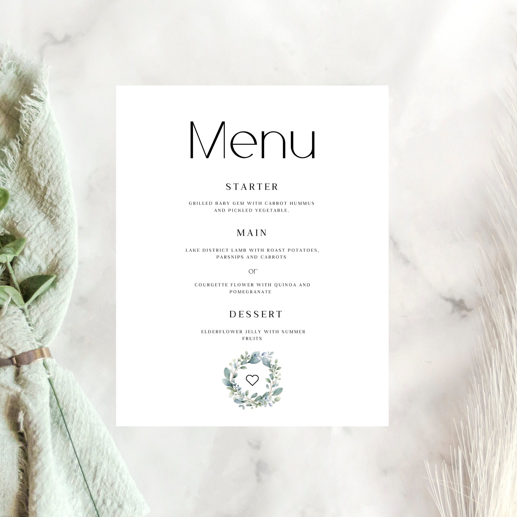 Minimalist Dinner Menu Template, Wedding Food Menu Sign Printable, Boho ...