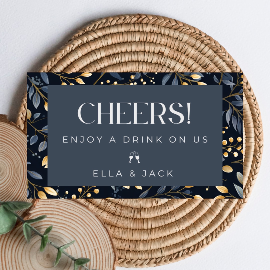 Floral Drinks Token Template, Blue Bar Voucher Instant Digital Download ...