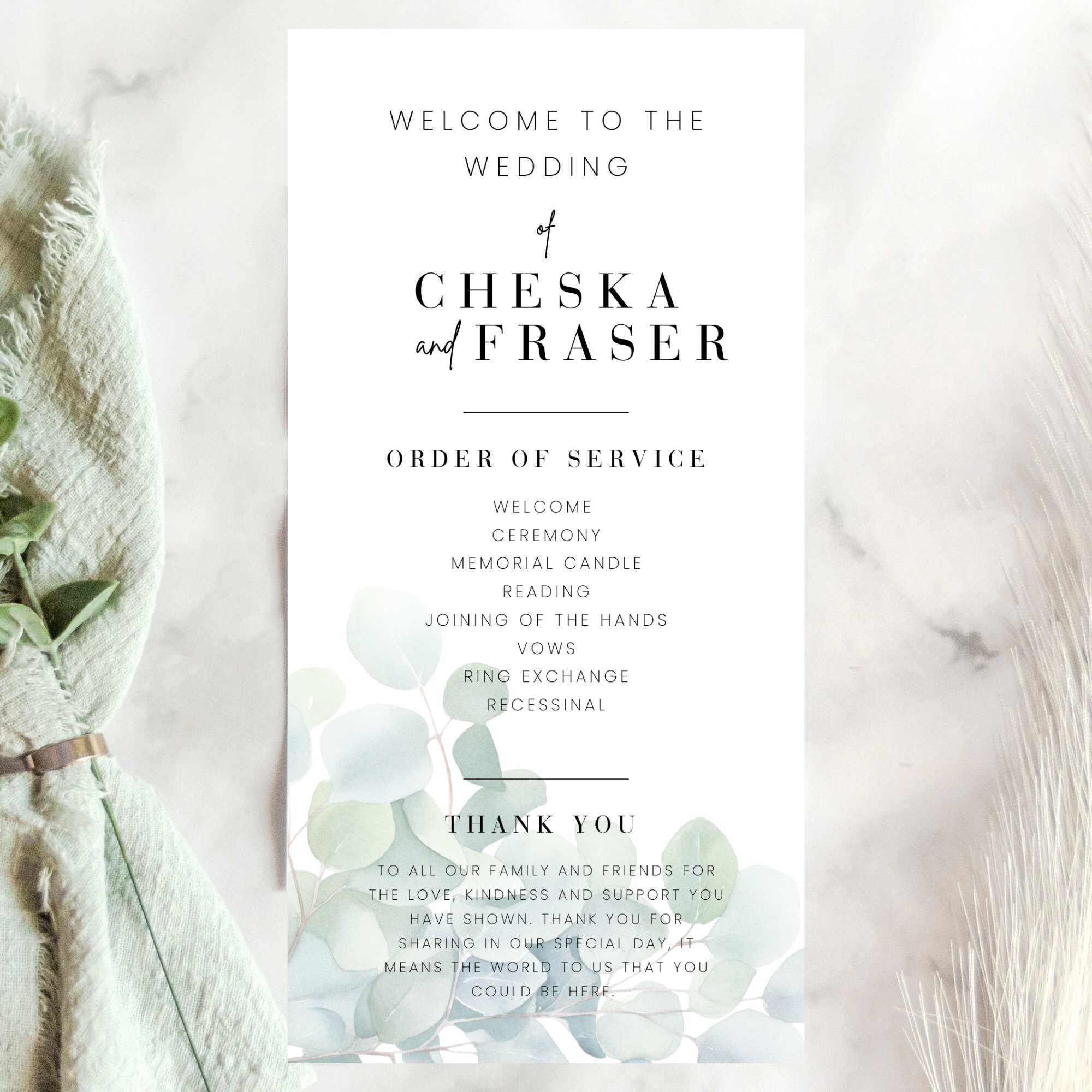 Minimalist Green 4x8’ Wedding Program Template Modern Thin Programme ...