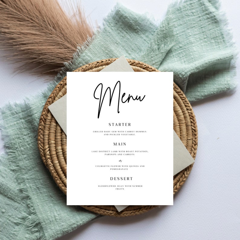 Minimalist Dinner Menu Template Wedding Food Menu Sign - Etsy