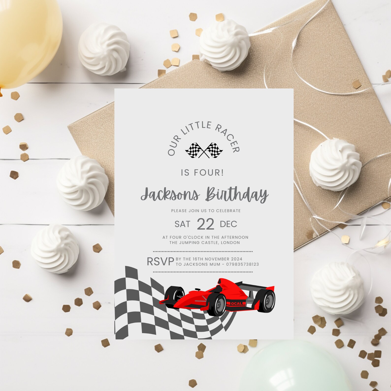 Birthday Invitation Race Car 4th Birthday Invite, Racing Car, Red ...
