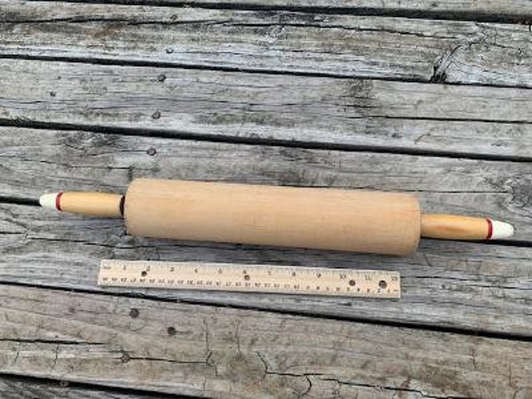 Vintage Wood Rolling Pin With Red and White Striped Handles - Etsy