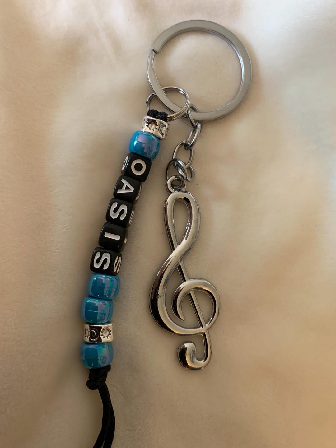 Oasis Keychain: Musical Note Charm, Blue Pony Beads - Etsy