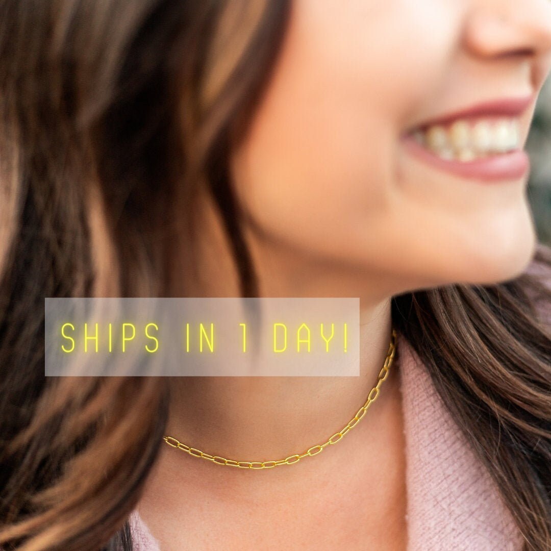 18K Gold Mini Paperclip Chain Necklace, Oval Paperclip Chain, Gold ...