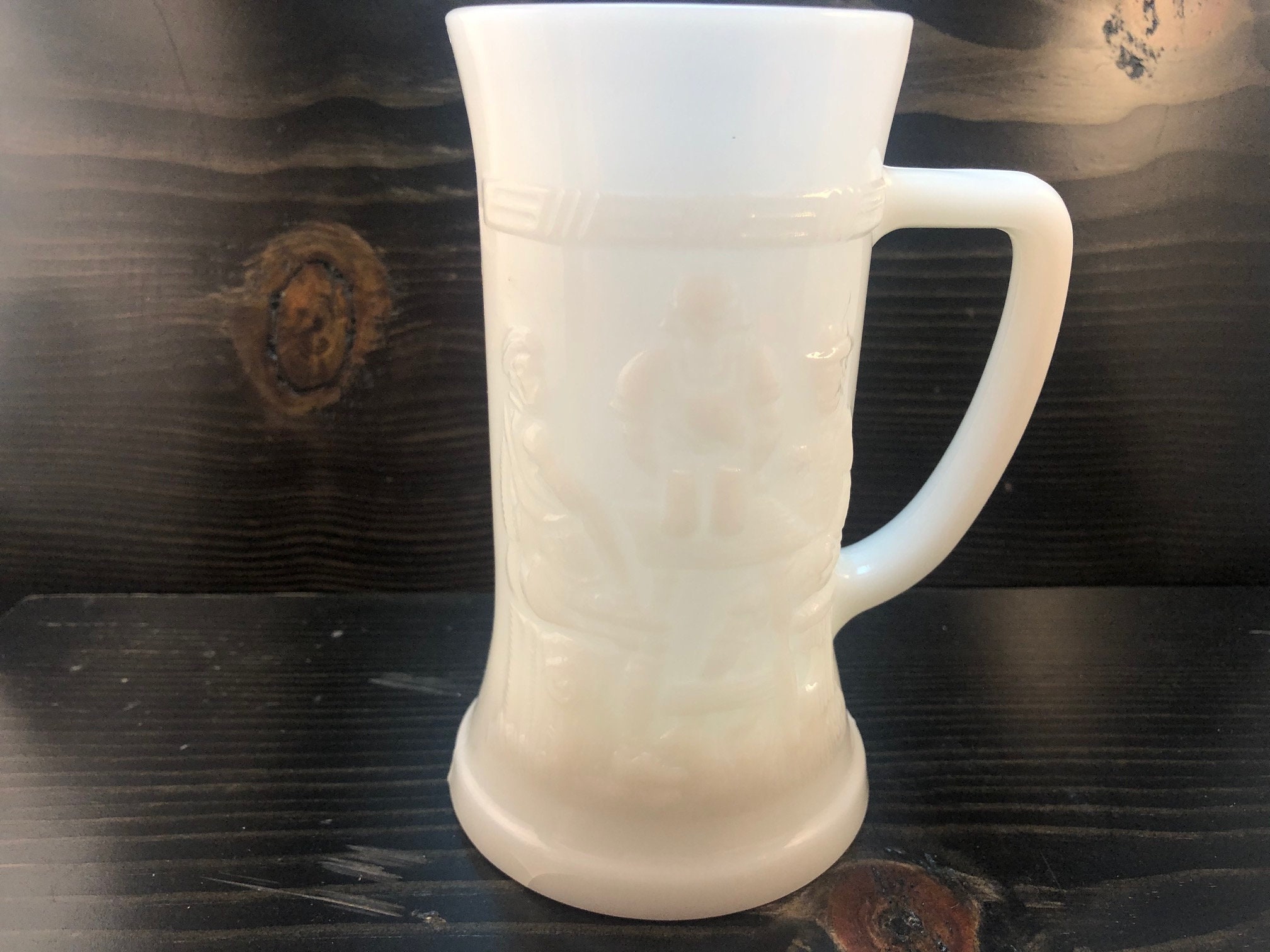 Vintage Federal Glass Milk Glass Stein With Tavern Scene Etsy