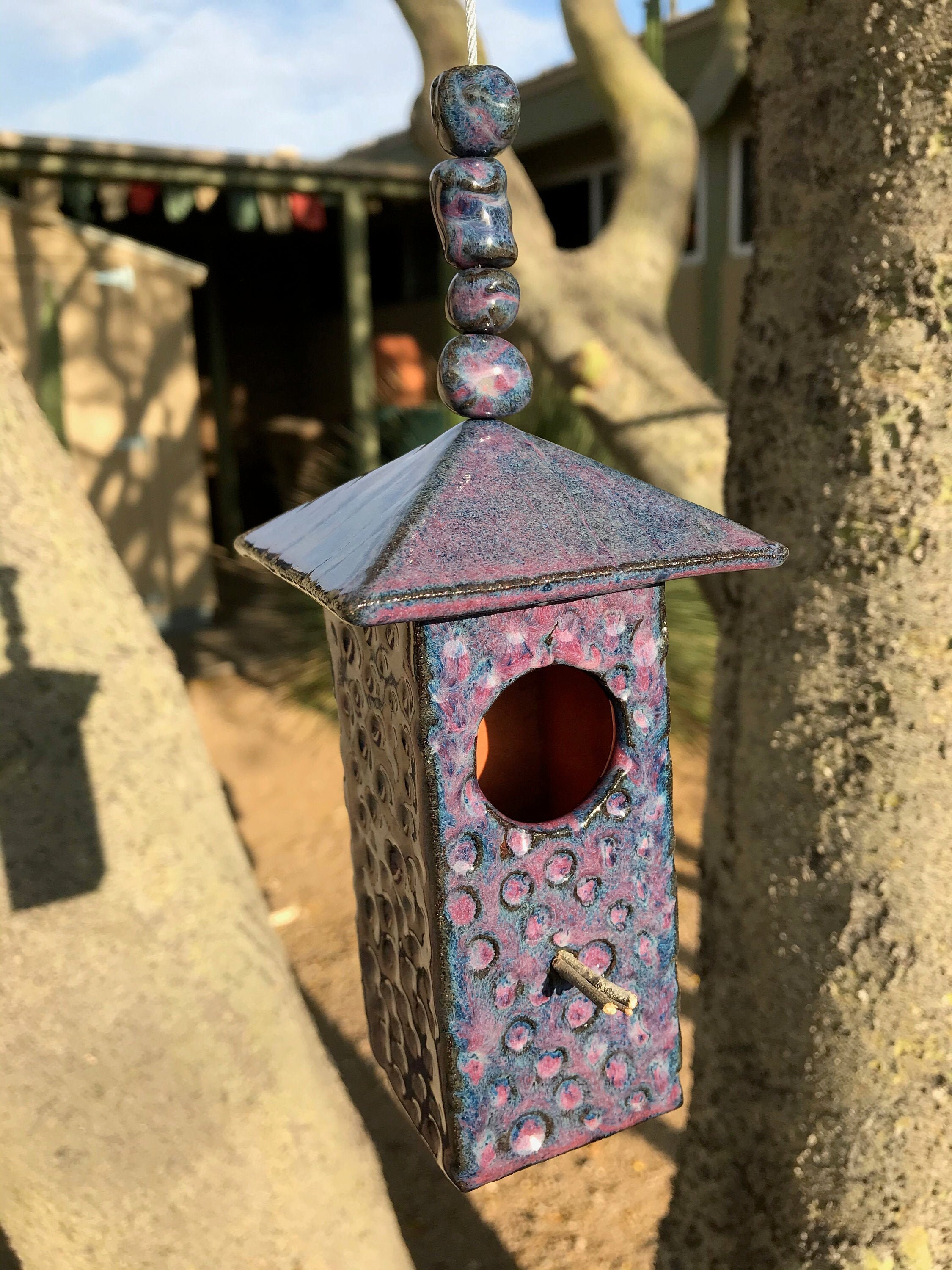 Slender Square Birdhouse With Hip Roof | Handmade Pottery | Fun Yard ...