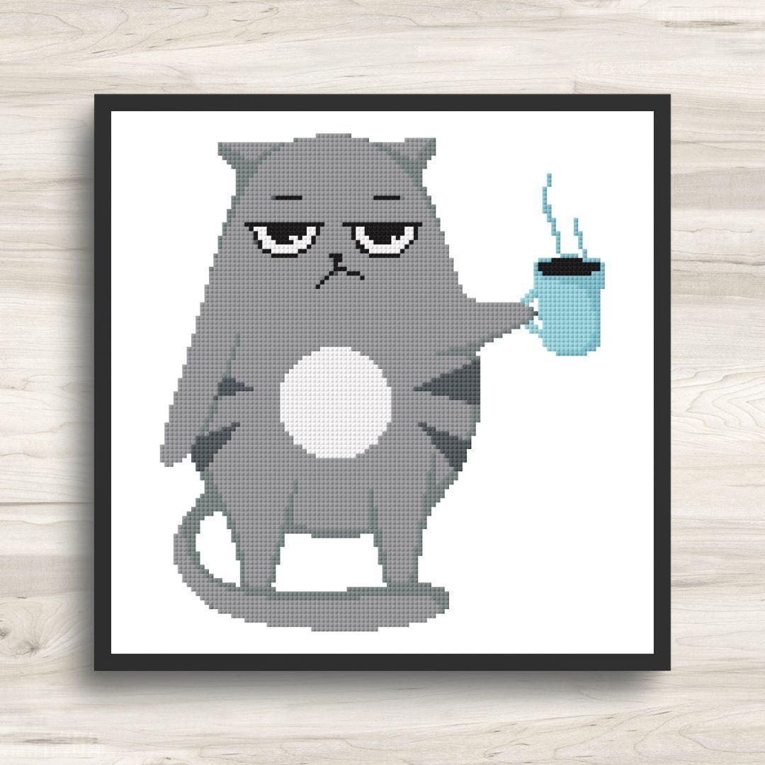 Grumpy Cat With Coffee Cross Stitch Pattern - PDF Download - Etsy