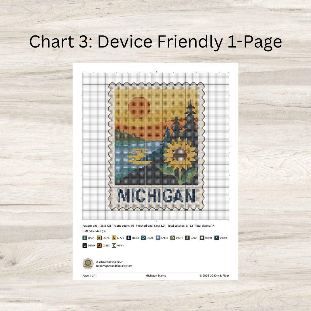 Michigan Cross Stitch Pattern - Midwest State Postage Stamp - PDF ...