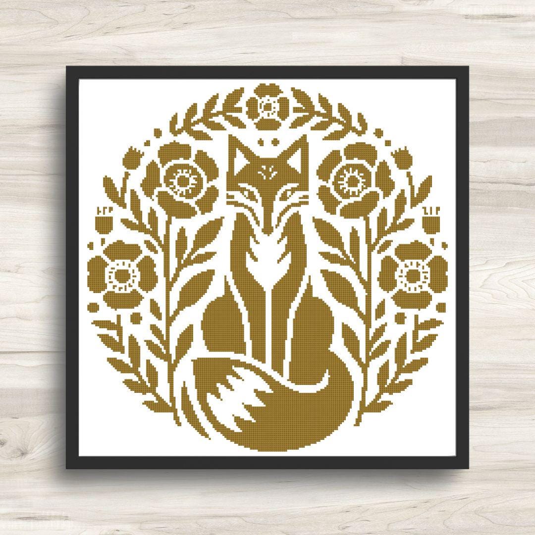 Monochrome Fox Folk Art Cross Stitch Pattern Motif 9 - PDF Download - Etsy
