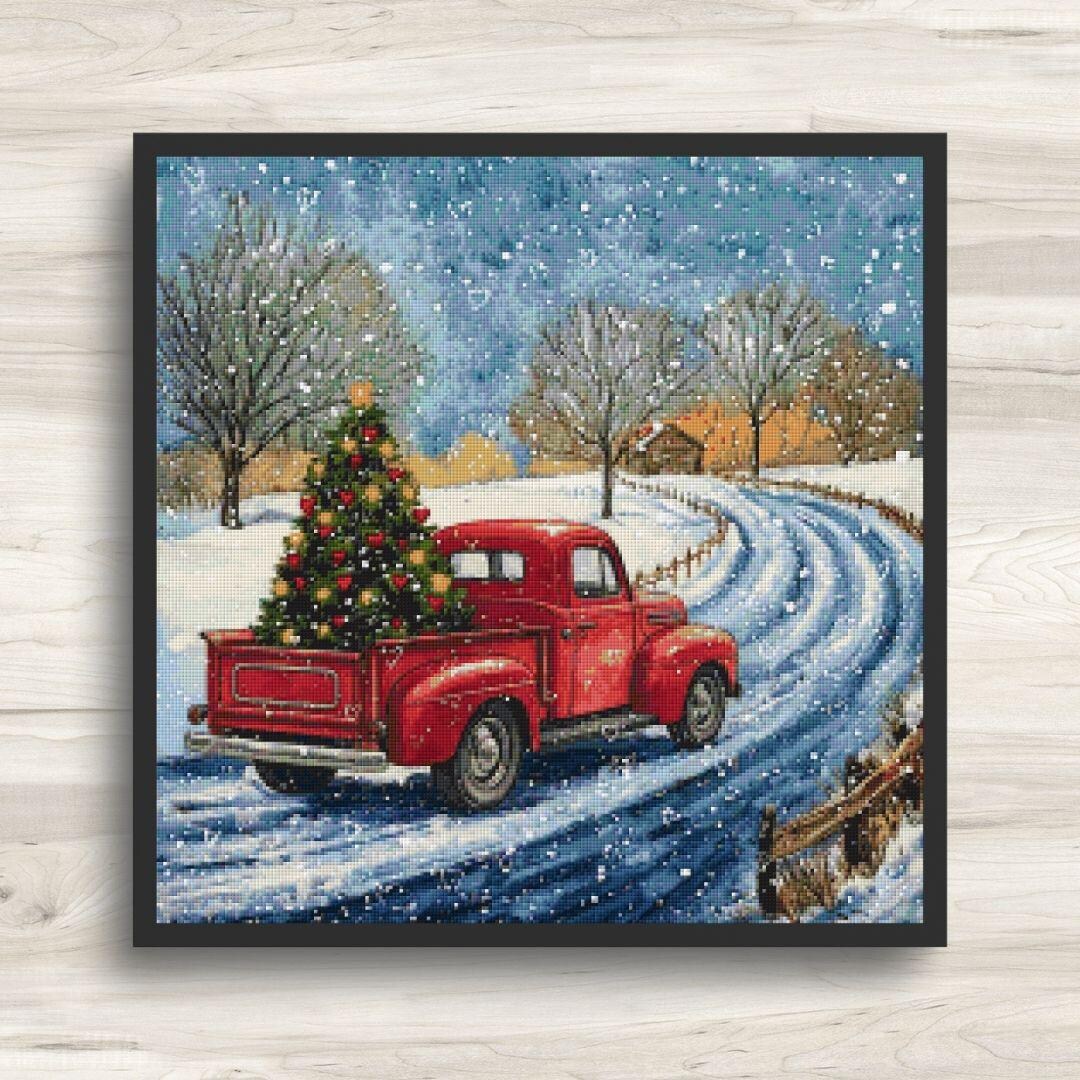 Red Truck Cross Stitch Pattern Ford Pickup W/ Christmas Tree Motif 2 ...