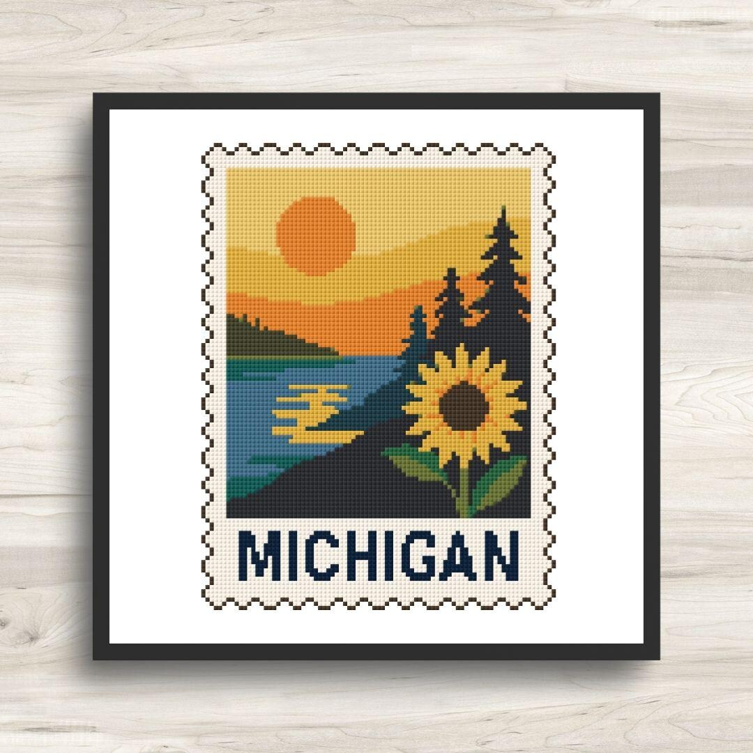 Michigan Cross Stitch Pattern - Midwest State Postage Stamp - PDF ...