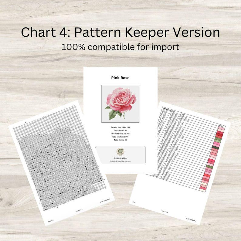 Pink Rose Cross Stitch Pattern - PDF Download - Pattern Keeper - Etsy