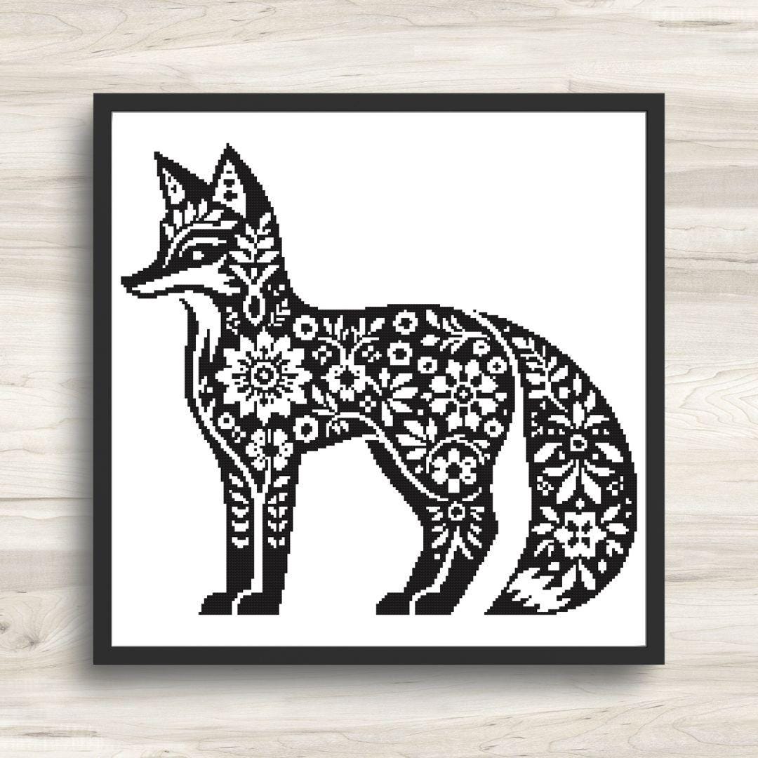 Monochrome Fox Folk Art Cross Stitch Pattern Motif 1 - PDF Download - Etsy