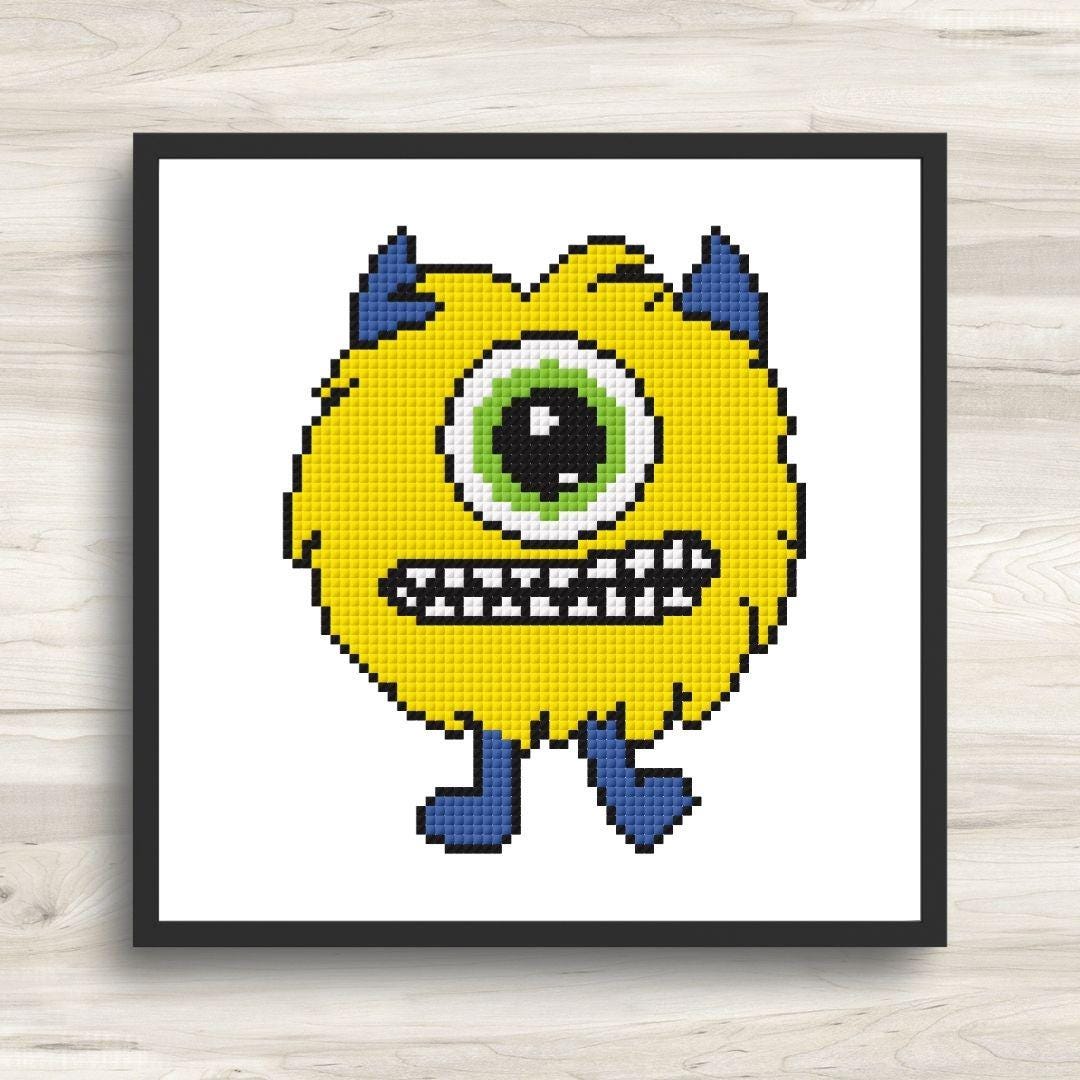 Monster Cross Stitch Pattern in Yellow - PDF Download - Small Cute ...