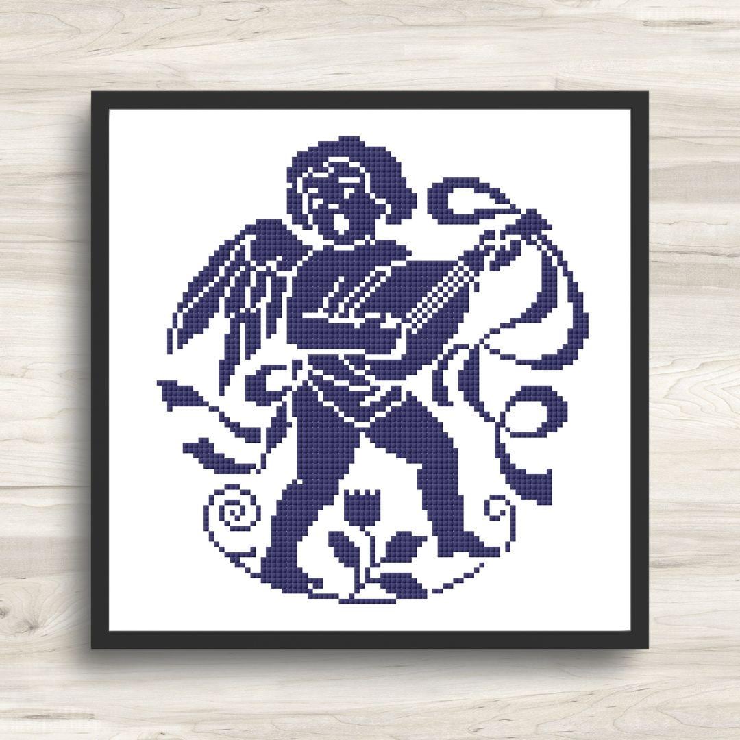 Cross Stitch Pattern: Monochrome Vintage Cupid - PDF Instant Download ...