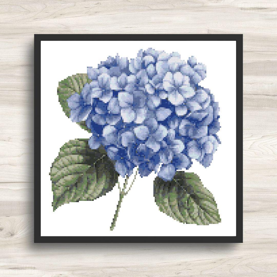 Cross Stitch Pattern: Blue Hydrangea Flower Bloom PDF Instant Download ...