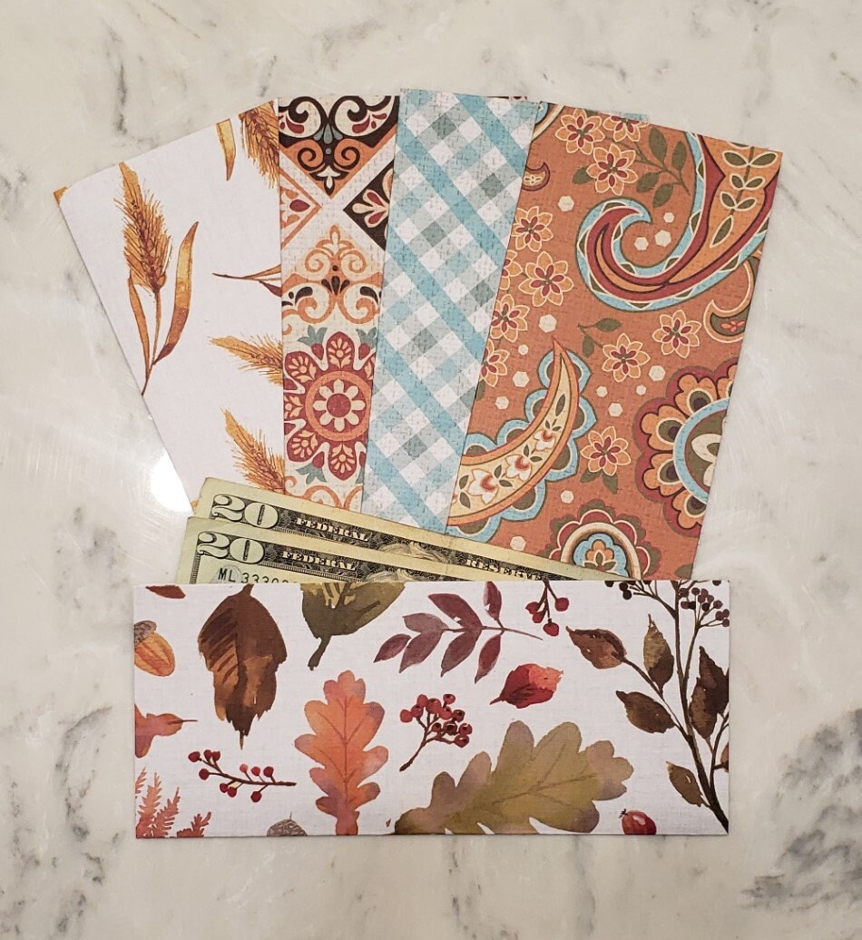 Laminated Cash Envelopes Set of 5 Joyfall Gathering Leaves & Paisley ...