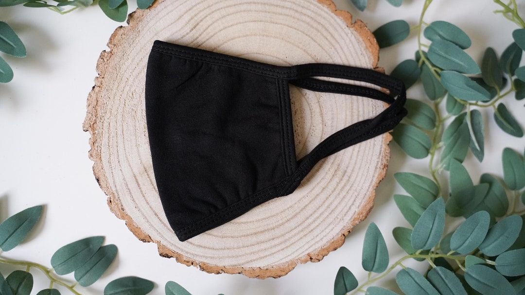 Plain Cotton Black Face Masks - Reusable, Triple Layer, No Middle Seam ...
