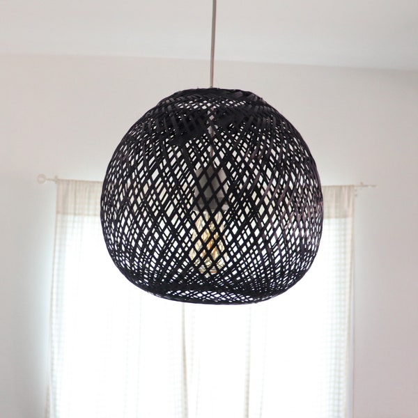 Black Rattan Pendant Light - Etsy