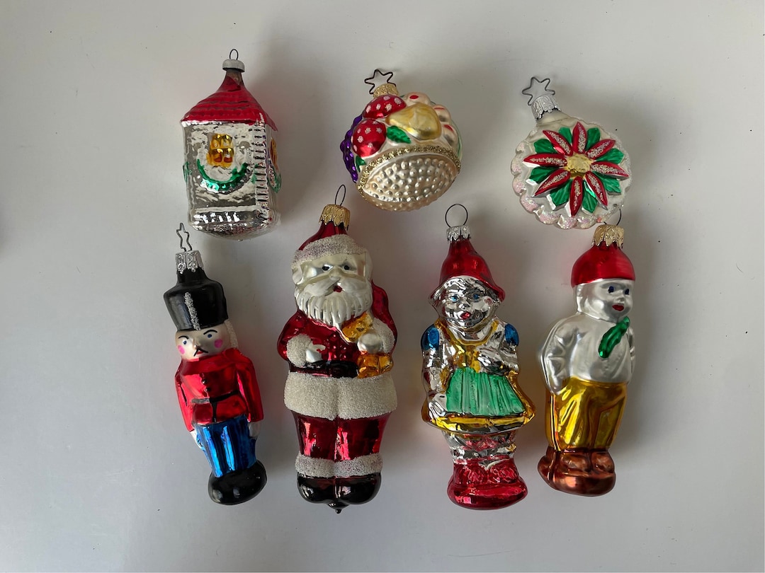 Set of 7 Vintage West German Glass Christmas Ornaments, Vintage German ...