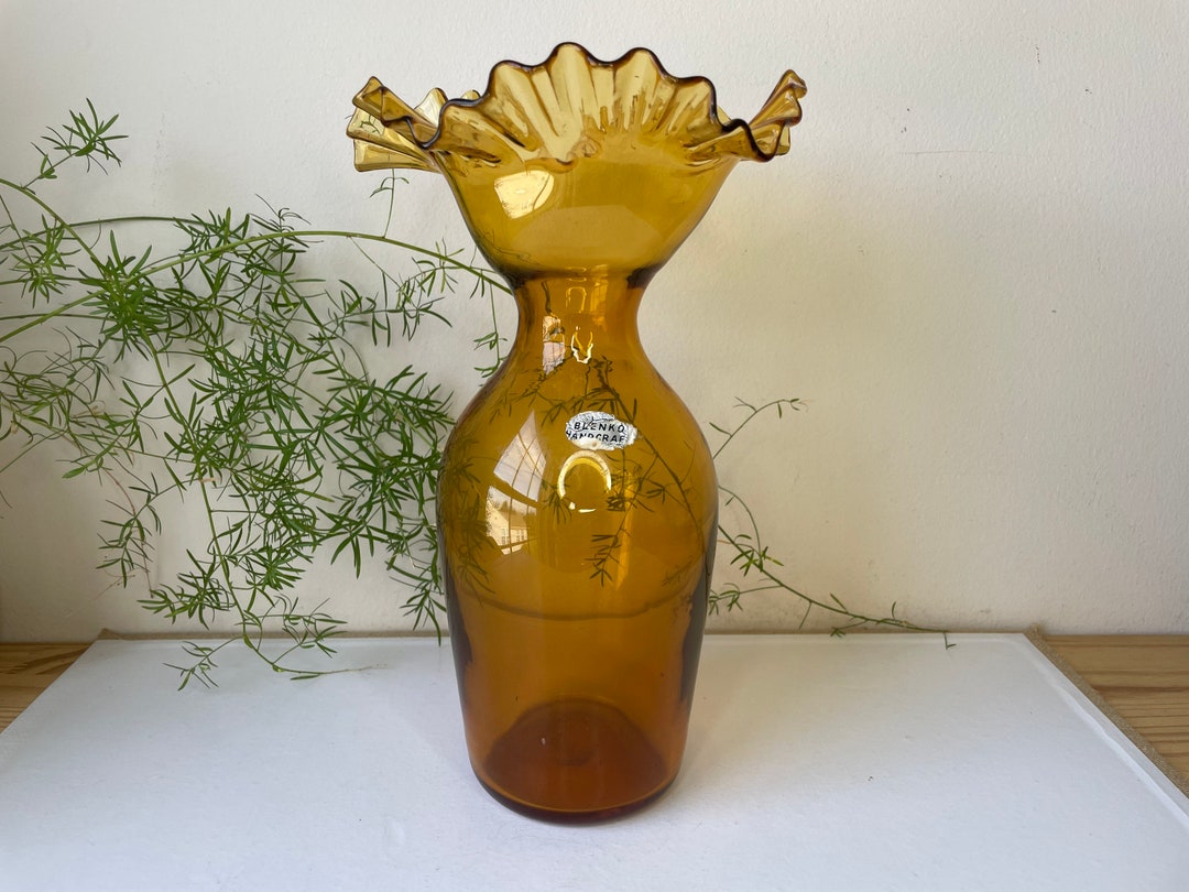 Vintage Blenko Handcraft Amber Glass Vase, Mid Century Blenko Glass ...