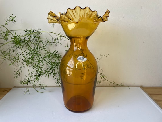 Vintage Blenko Handcraft Amber Glass Vase Mid Century Blenko | Etsy