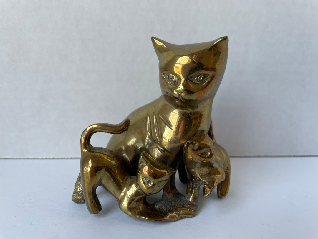 Vintage Brass Cat and Kittens Figurine, Vintage Solid Brass Cat - Etsy