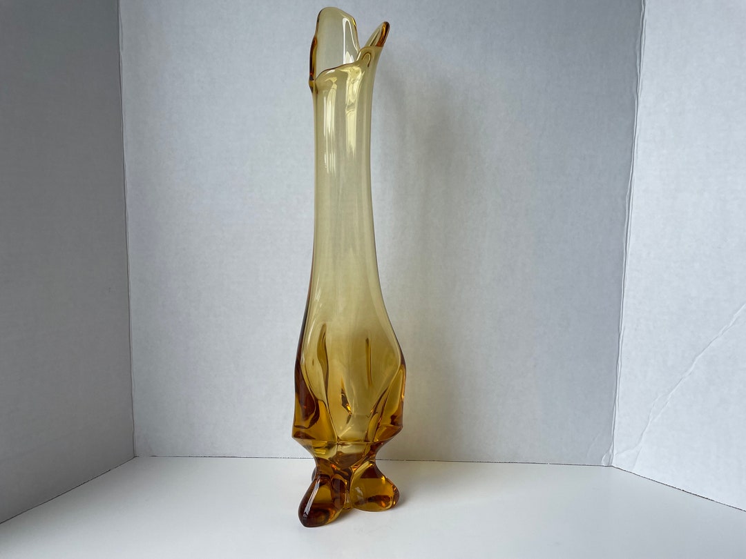 Vintage Viking Glass Three Foil Amber Swung Vase, 17” Tall Viking Swung ...